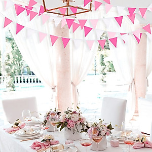 32Ft Rose Hot Pink Pennant Banner Fabric Triangle Flag Cotton Bunting Garland Kit for Wedding Birthday Baby Shower Anniversary Party Home Nursery Outdoor Garden Hanging Festivals Decoration (36Pcs)
