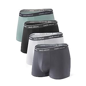 DAVID ARCHY Mens Trunks Underwear Soft Breathable Rayon Made from Bamboo Trunk No Fly Pouch 4-Pack L 2.5''