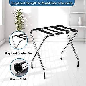 USTECH Luggage Rack-Single Tier, Pack of 1, Chrome, Fully Asssembled, Foldable Rack for Guest Room