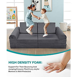 Kidirect Modular Kids Play Couch, K8 Imaginative Convertible Foam Play Couch for Kids and Toddlers, 350+ DIY Kid Couch for Playroom, Creative Toddler Play Couch Sofa, Child Sectional Sofa, Space Grey
