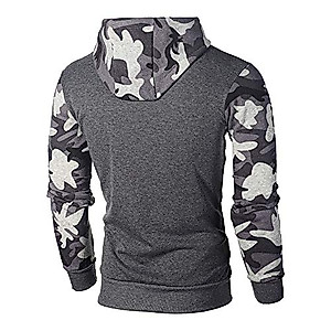 Hoodies for Men Thenlian Mens Camouflage Plus Size Pullover Long Sleeve Hooded Sweatshirt Tops Blouse(Dark Gray, L)