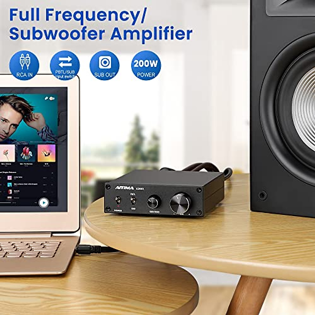 AIYIMA A3001 Mini Stereo Amp 200W Subwoofer Amplifier Class D Mono Amp with Full-Frequency & Sub Bass Home Audio Speaker amp