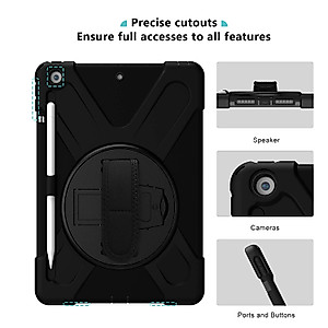 ProCase Rugged Case for iPad 9th/ 8th/ 7th Generation 10.2" (2021/2020/2019), Heavy Duty Shockproof Protective Cover with Strap for iPad 9/8/7 -Black