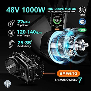 ETEK Hunter e Bikes for Adults Electric - 2X 48V 15Ah Panasonic Battery - BAFANG 1000W MID-Drive Motor Electric Bicycles for Men - CST 26" x4.0 Fat Tire Electric Bike | Shimano 7 Gears Mountain Bike