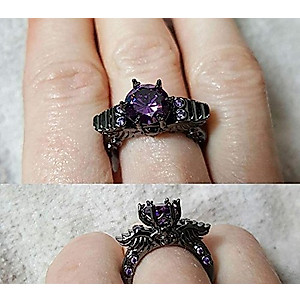 Vintage Black Gold Plated CZ Amethyst Gothic Skull Ring Purple Cubic Zirconia Retro Statement Cocktail Party Biker Rings (9)