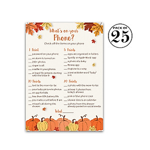 PUMPKINS Baby Shower Game — WHAT'S ON YOUR PHONE Baby Shower Game — Pack of 25 — LITTLE PUMPKIN Baby Shower Games, Fall Halloween Baby Shower Game, Baby Shower Activity, SKU G330-PHN