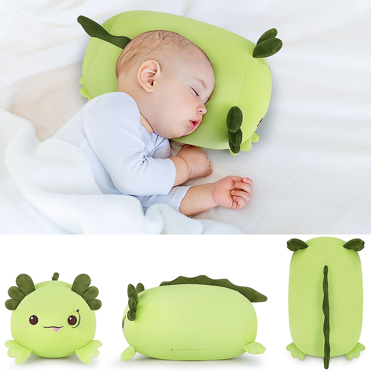 Axolotl Plush Toy-13'' Green Axolotl Plush Stuffed Animal, Avocado Axolotl Plush Pillow, Cute Soft Plush Axolotl Plushie Stuffed Toys, Axolotl Plush Pillows Decoration Gift for Kids Girls Boys