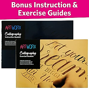 Artworx Calligraphy Pens Set - Introductory Caligraphy Writing & Hand Lettering Kit - Includes Instructions, Guide Book and Practice Book - Calligraphy Set For Beginners
