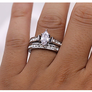 White Gold Filled Bridal Sets Marquise cut Cz Engagement Ring 2pcs Womens Wedding Ring Sets