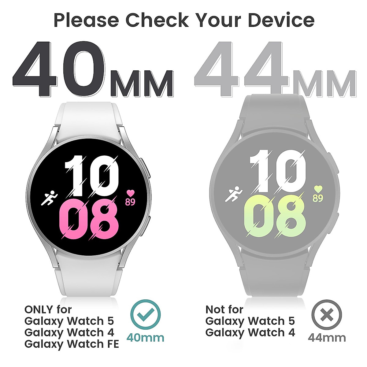 Tensea [4+4Pack for Samsung Galaxy Watch FE 2024/5 2022/4 2021 Screen Protector Case 40mm Accessories, Hard PC Bumper/HD Anti-Fog Tempered Glass Protective Film, Face Cover Set