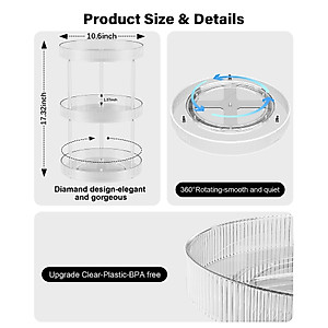 360° Clear Rotating Storage Tray, 3 Tier Lazy Susan Bathroom Countertop Organizer, Cosmetics and Perfume Organizer, Spinning Storage Tray Vanity Organizer Shelf for Bathroom Cabinet, Kitchen(Large)