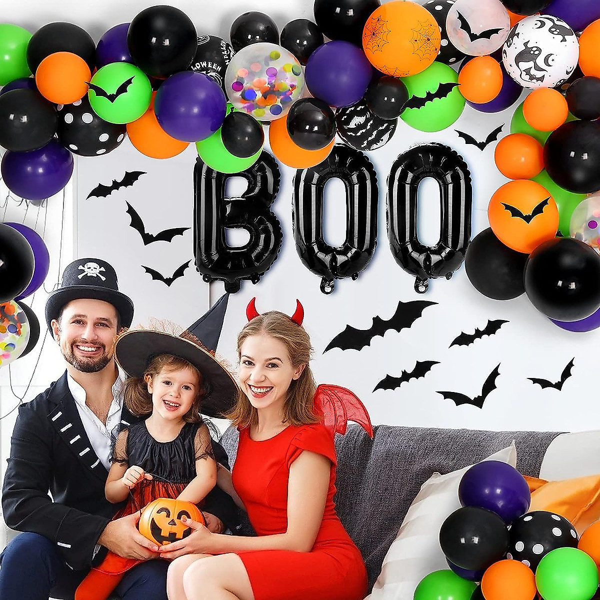 Halloween Balloon Arch Garland Kit Latex Balloons Boo Aluminum Foil 3D PVC Bat Decoration Set for Baby Halloween Party Decorations