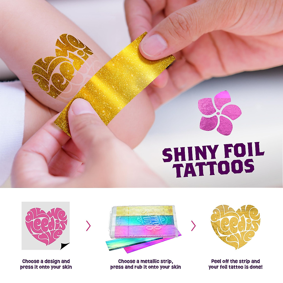 Temporary Shimmery Tattoo Studio Kit for Kids - Glitter & Metallic Fake Tattoos for Girls - Easter Birthday Gift Ideas for Girl - Craft Kits Toys for Ages 6, 7, 8, 9, 10, 11 Year Old - Cool Gifts