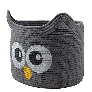 Ushang Pet Woven Cotton Animal Storage Basket for Kids, Owl Rope Storage Basket for Baby Toys, Baby Laundry Basket, Pet Toy Storage Basket - 12" L X 10" H, Dark Grey