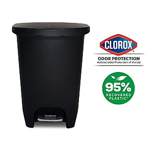 Glad 13 Gallon Trash Can, 2 Pack | Plastic Kitchen Waste Bin with Odor Protection of Lid | Hands Free with Step On Foot Pedal and Garbage Bag Rings, Black, 2 Count