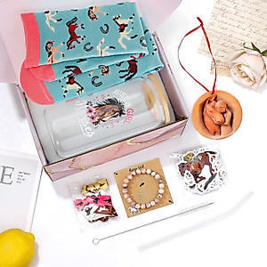 JMTMBR Horse Gift for Girls Horse Tumbler Socks Stickers Ornament Hair Accessories 6pcs Gift Set for Horse Lovers Birthday back to School Gift for Daughter Granddaughter Niece