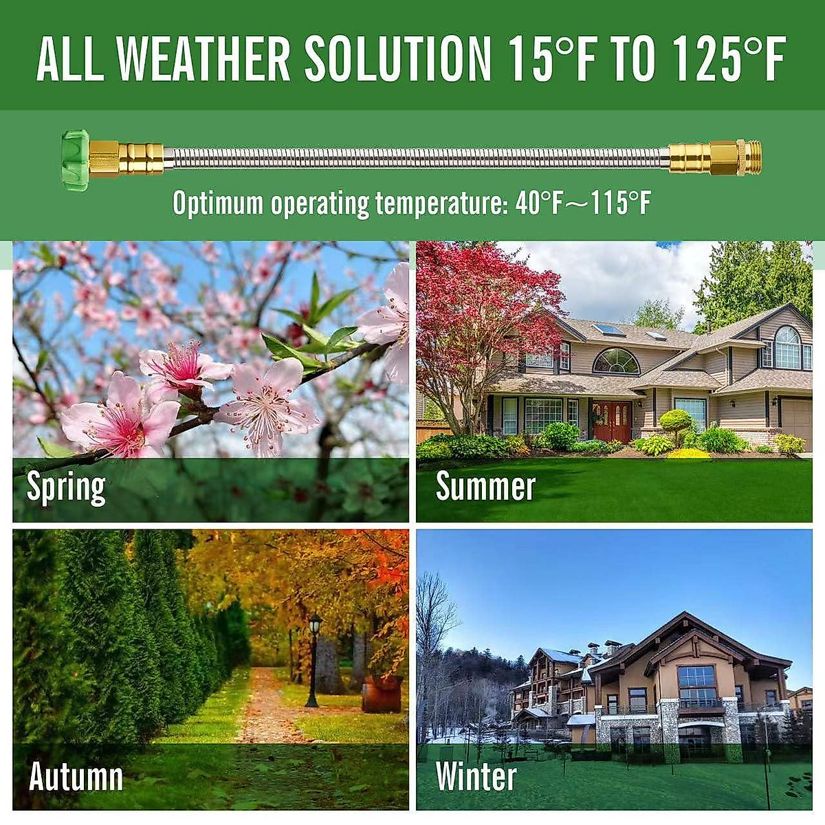 SKYWARD 304 Stainless Steel Garden Hose 20 ft with Female to Male Metal Connector, Anti-Leakage, Flexible & Lightweight Kink Free Water Hose, Easy to Use & Store (20ft)