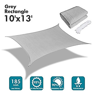 KANAGAWA Sun Shade Sail 10'x13' Grey Rectangle UV Block Canopy Awning Shelter Fabric Cloth Screen for Outdoor Patio Garden Backyard Activities