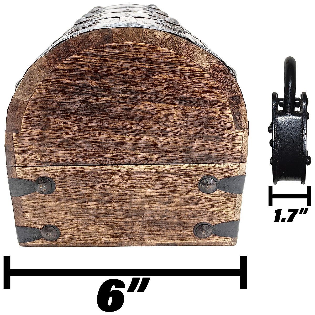 SciencePurchase Pirate's Treasure Chest Wooden Nautical Jewelry Box with Functional Lock and 2 Keys, Wood with Iron Accents, Hinged Lid, 8 Inches Long