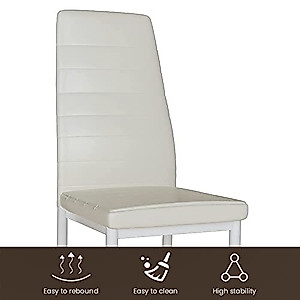 Recaceik Dining Table Set for 4, Kitchen Table and Chairs for 4, Faux Marble Kitchen Table Set with 4 Upholstered PU Leather Chairs, Dining Room Table Set for Kitchen Dining Room (White & White)