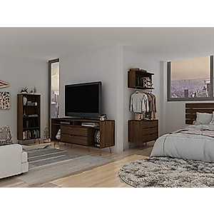 Manhattan Comfort Rockefeller Mid Century Modern 4 Shelves Home Office Bookcase with Metal Legs, 21.26", Brown