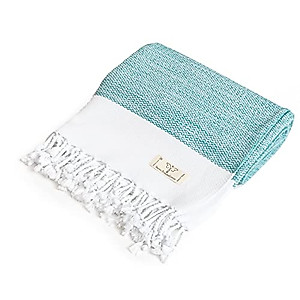 Smyrna Original Turkish Throw Blanket Orientina Series | 100% Cotton, 50 x 60 Inches | Vintage Boho Throw Blankets for Couch, Sofa, Farmhouse and Home Decor | Lightweight and Super Soft (Petrol)