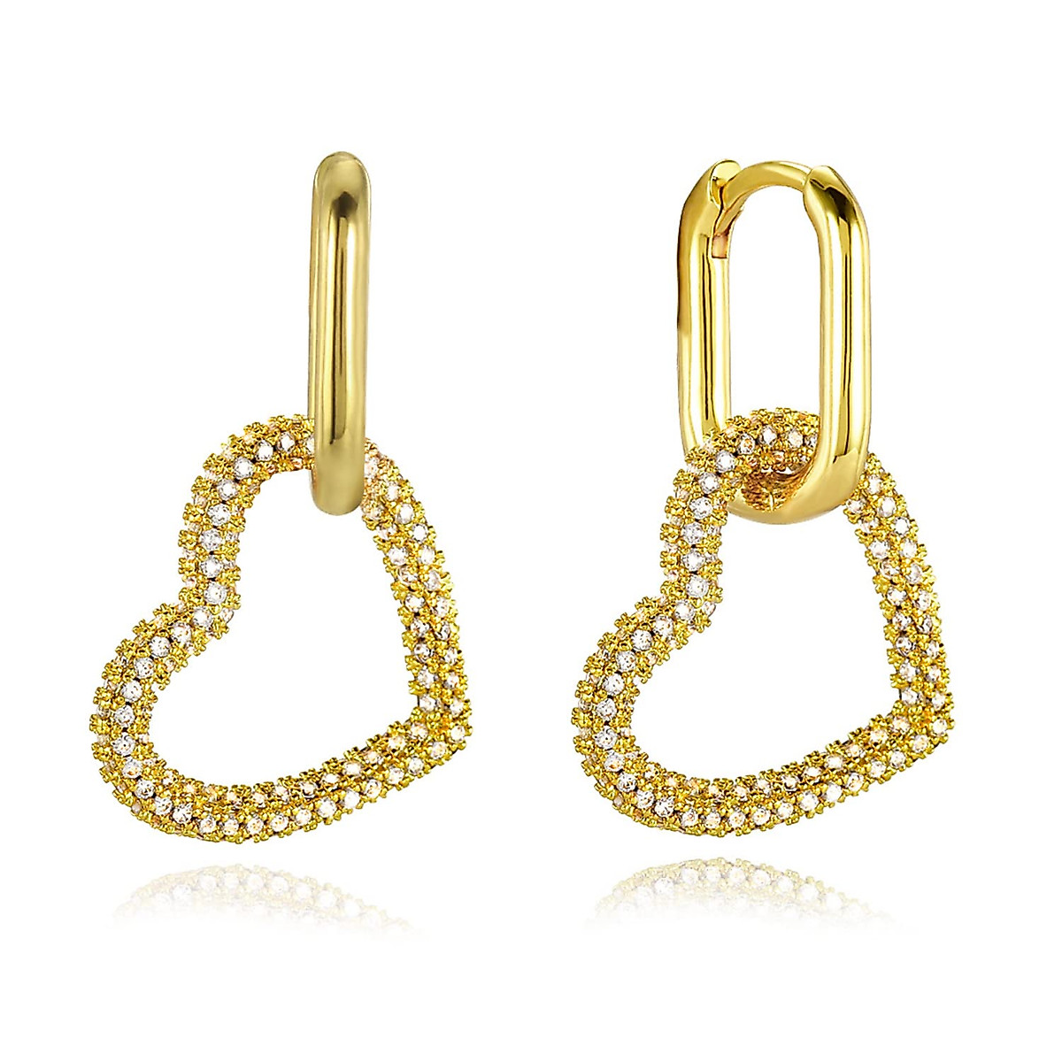 KOSE 14K Gold Huggie Hoop Earrings Heart Drop and Dangle Earrings for women Gold and White Gold Plating (Gold)
