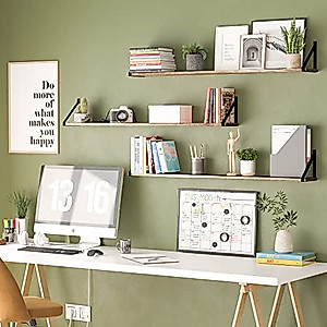 Wallniture Bora Long Floating Shelves, Wall Bookshelf Living Room Decor Book Shelves for Office, Kitchen Organization Bedroom Decor Burnt, 48"x6" Set of 3