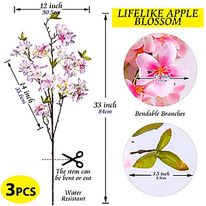 Grand Verde Artificial Apple Blossom Silk Flowers Tree Branches 33” Long Stems Faux Bouquet for Tall Vase Indoor Home Decor DIY Wedding Centerpiece Decoration, Bulk 3pcs (Pink)