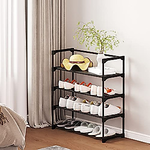Calmootey 4-Tie Shoe Rack,Shoe Shelf Storage Organizer,Entryway,Bedroom,Black