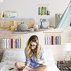 VOMELON Handmade Bookshelf,2 Pack Hanging Bookshelves Decor, Floating Bookshelf and Display Book Holder for Bedroom Wall Hanger for Kids Great Gift