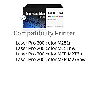 131X 131A CF210A Toner Cartridge: 4-Pack Compatible for HP CF210X CF211X CF212X CF213X for HP Pro 200 Color MFP M251nw M276nw M251n M276n M276 M251 Printer ( Black Cyan Yellow Magenta )