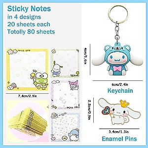 Cute School Supplies Set, Kawaii Stationery Set, Includes Pencils, Pen-Style Eraser, Sticky Note, Stickers, Lanyard with ID Badge, Back to School Gift