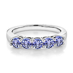 Gem Stone King 925 Sterling Silver Blue Tanzanite 5-Stone Wedding Anniversary Band Ring For Women (0.90 Cttw, Gemstone December Birthstone, Available In Size 5, 6, 7, 8, 9)