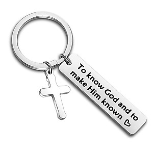 FEELMEM Religious Conversations Keychain To Know The God And Make Him Known Keychain Bible Verse Jewelry Christian Gifts (Silver)