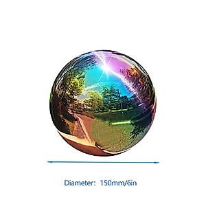 Pangmao Rainbow Gazing Globe Mirror Ball in Stainless Steel, Shiny Hollow Sphere Sparkling Housewarming Outdoor Ornament (6 Inch)