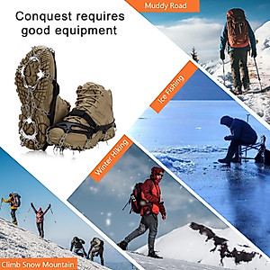 Crampons 19 Spikes with Stainless Steel Chain Ice Snow Grips Traction Cleats System Safe Protect for Walking, Jogging, Climbing, or Hiking on Snow and Ice (Fit M/L/XL Shoes/Boots)