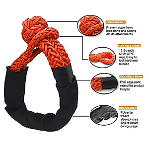 BNEEN Soft Shackle, 1/2" X 24 Inch with Winch Snatch Recovery Ring for ATV UTV SUV Truck Recovery (56000 LBS, 1 Pack Red Ring, 2 Pack Orange Shackle)