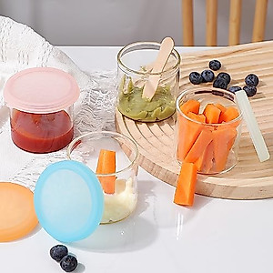 Kieaisy Glass Snack Containers, 4x5oz Small Glass Food Storage Jars, Portable Kids Lunch Containers with Silicon Lids, Condiment Container with Lids | Reusable & Microwave & Dishwasher Safe