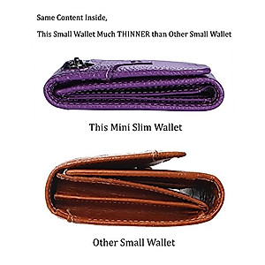 AINIMOER Small Leather Wallet for Women, Slim Compact Credit Card Holder RFID Blocking Wallets Organizer with Coin Pocket, Lichee Purple