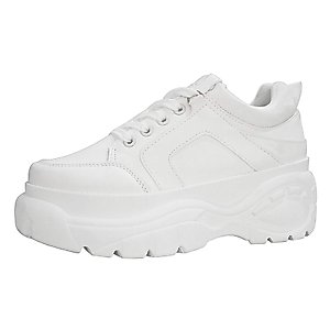LUCKY STEP Women Chunky Platform Dad Colorblock White Neon Green Fuchsia Hologram Silver Casual Lace-Up Walking Sneakers(White, 7 B(M) US)