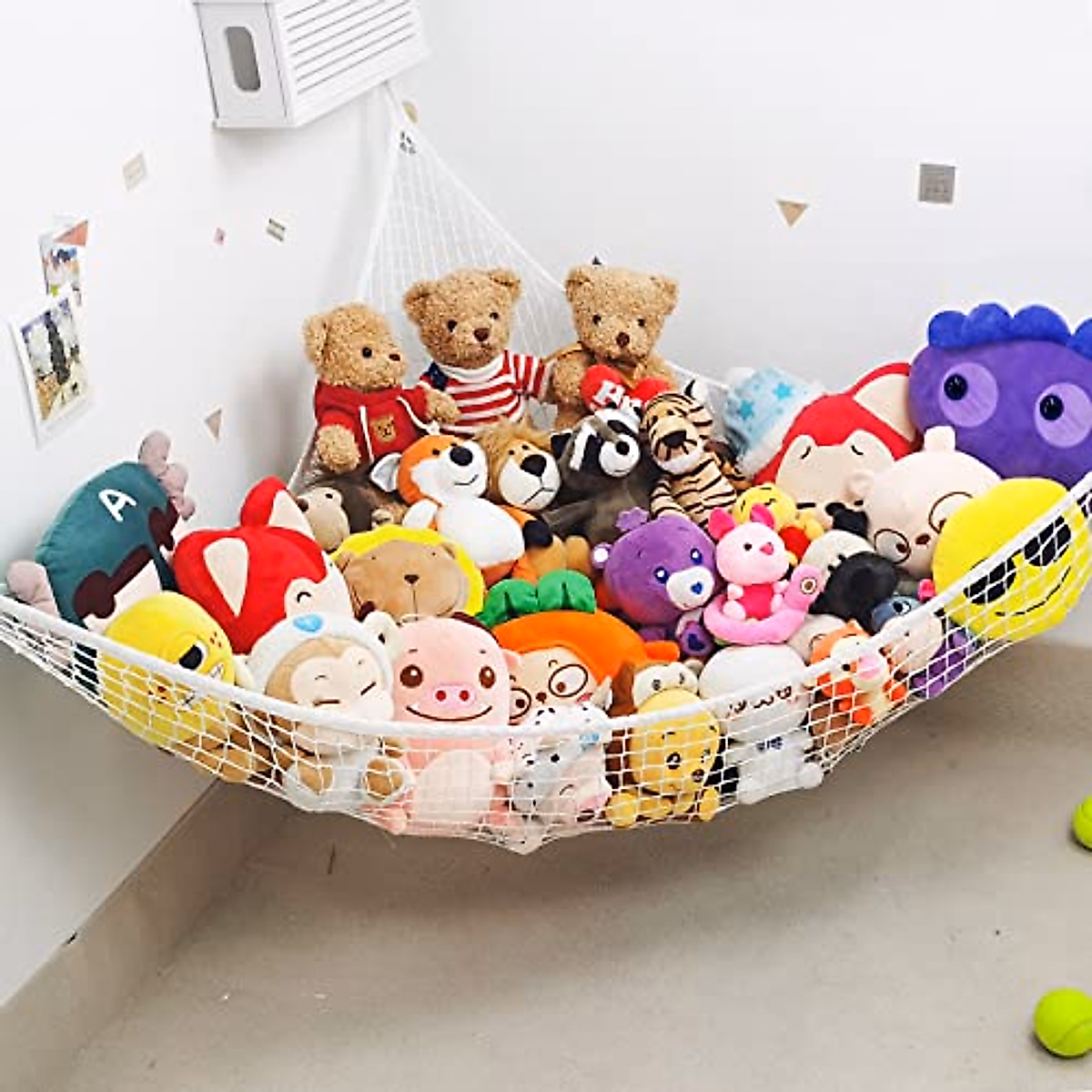 Stuffed Animal Hammock Net, Toy Storage Organizer with Extra Large Design, Corner Hanging Holder and Great Decor for Kids Bedroom, Baby Nursery Room, Expands to 5.9 Feet
