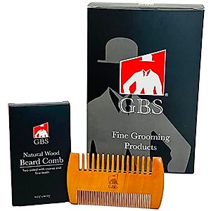 G.B.S 2-Sided Beard Comb Natural Wood Durable. Anti-Static Pocket Comb Fine Toothed Great for Balm Oil Wax Soften Tame Style Multi Purpose Curly, Thin, Thick & Mustache