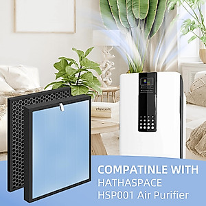 HSP001 True HEPA Filter Replacements Compatible with HATHASPACE Air Purifier Filters HSP001,4 in 2 H13 True HEPA Filter with Activated Carbon Pre-Filter,2 Combon Pack