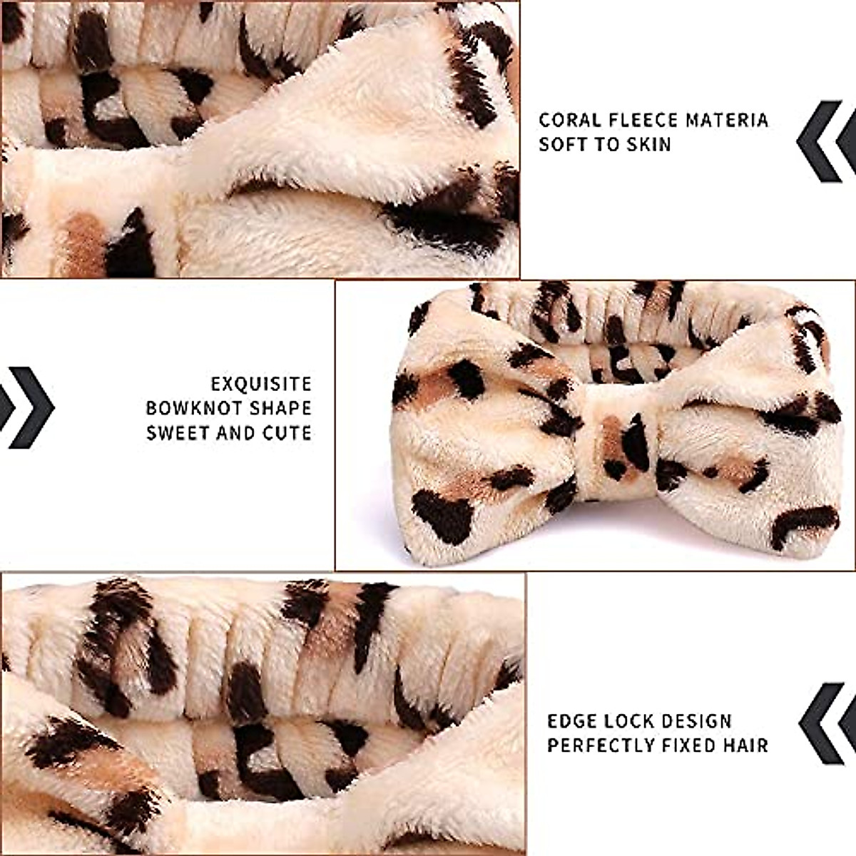 Casoty 6 Pcs Spa Soft Coral Fleece Bow-Style Headbands for Makeup, Face Washing, Shower, Skin Care, and Yoga