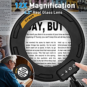 LED Magnifying Lamp with Clamp, 10X Real Glass Lens, 3 Color Modes and Stepless Dimmable Magnifier Desk Lamp,Adjustable Swivel Arm Lighted Magnifying Glass for Repair Craft Close Work-Black