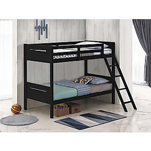 Coaster Home Furnishings Littleton Transitional Wood Twin Over Twin Size Bunk Bed Frame with Ladder and Guardrails Fully Slatted Mattress Ready Foundation Black 405051BLK