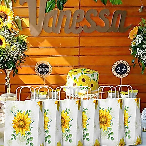 FRIDAY NIGHT Sunflower Candy Bags with Handles Sunflower Themed Party Gift Bag for Thanksgiving Summer Fall Rustic Party Baby Shower Birthday Wedding Bridal Shower Party Supplies(24 Pcs)
