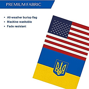WENWELL American Ukraine US Friendship Garden Flag Double Sided,Burlap Ukrainian Trident Flags 12 x 18 inch Outdoor,Support Ukranian House flag Small,USA Ukrain yard Banner Decorations