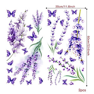 Removable Purple Lavender Wall Decals Purple Flowers Butterfly Wall Stickers DIY Removable Watercolor Floral Flowers Butterfly Wall Art Murals for Kids Girls Bedroom Living Room Nursery Office DT-6009
